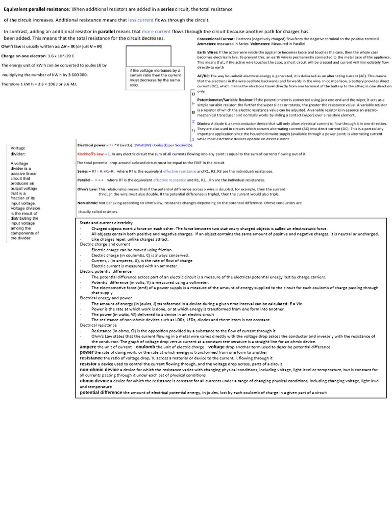 Electricity Data Cheat Sheet | PDF | Electrical Resistance And ...