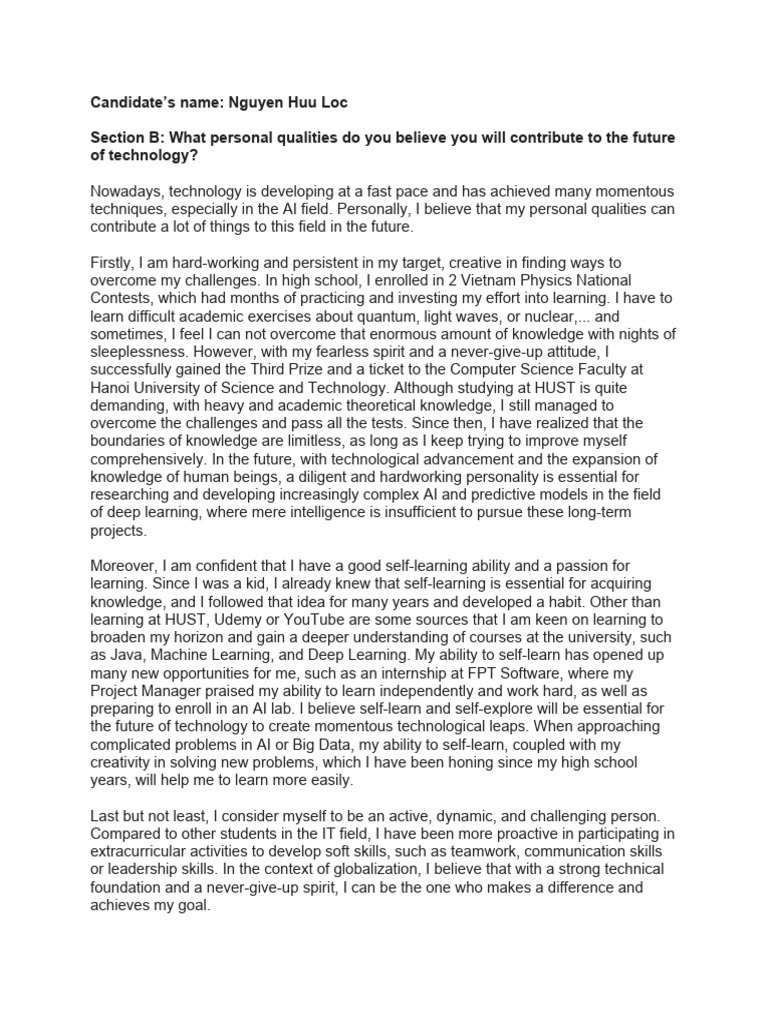 Essay - Section B - Huu Loc | PDF | Artificial Intelligence | Intelligence (AI) & Semantics