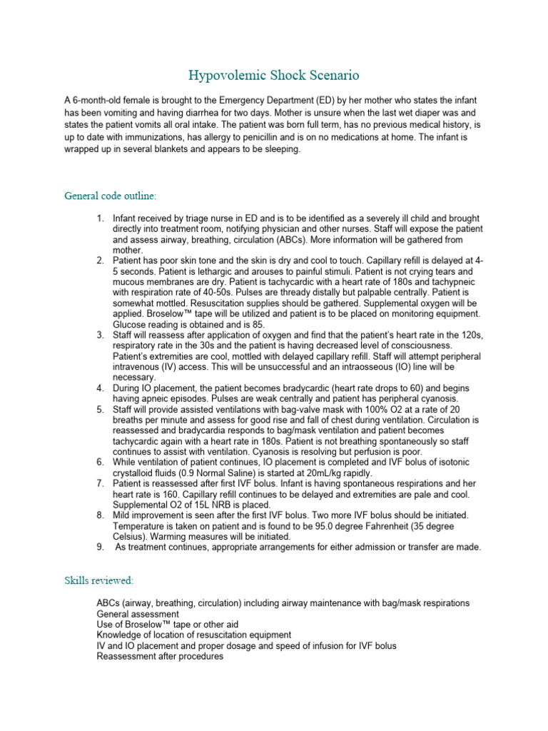 Hypovolemic Shock Scenario: General Code Outline | PDF ...