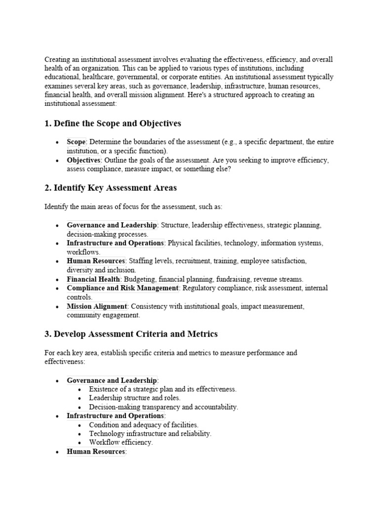 Creating An Institutional Assessment Involves Evaluating The ...