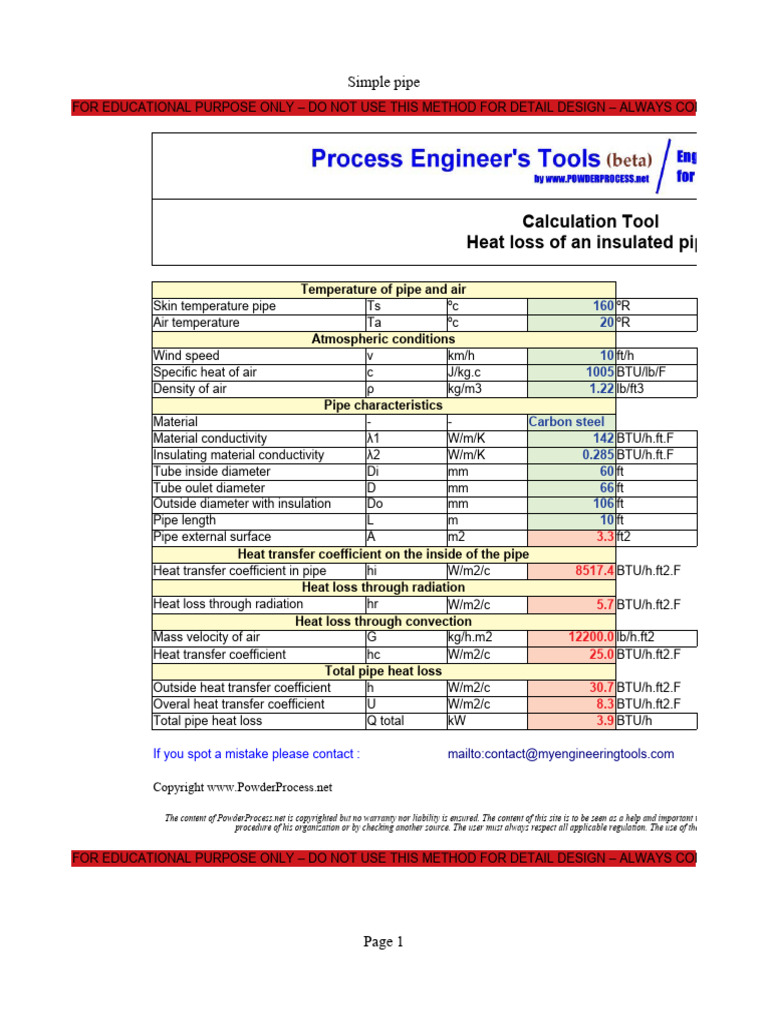 Heat_Loss_Pipe_Insulated_Calculator | PDF | Heat Transfer | Thermal Insulation
