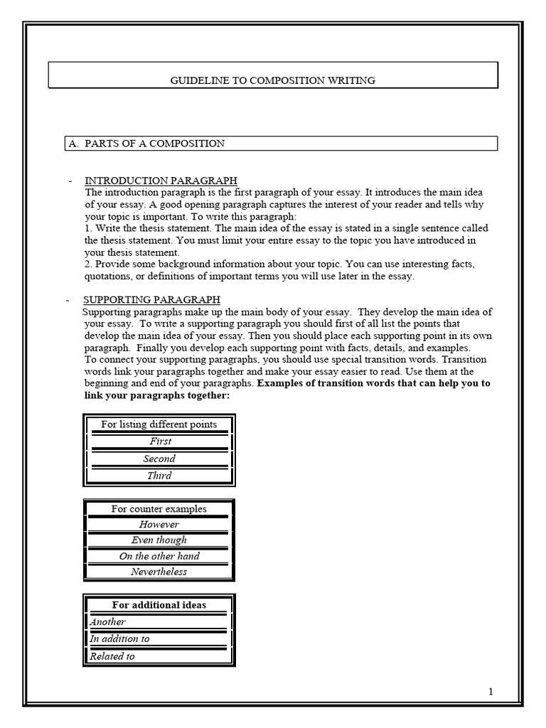 Guideline to Composition Writing Intro Body Comclusion (1) | PDF ...
