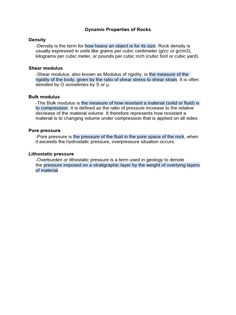 Dynamic Properties of Rocks | PDF
