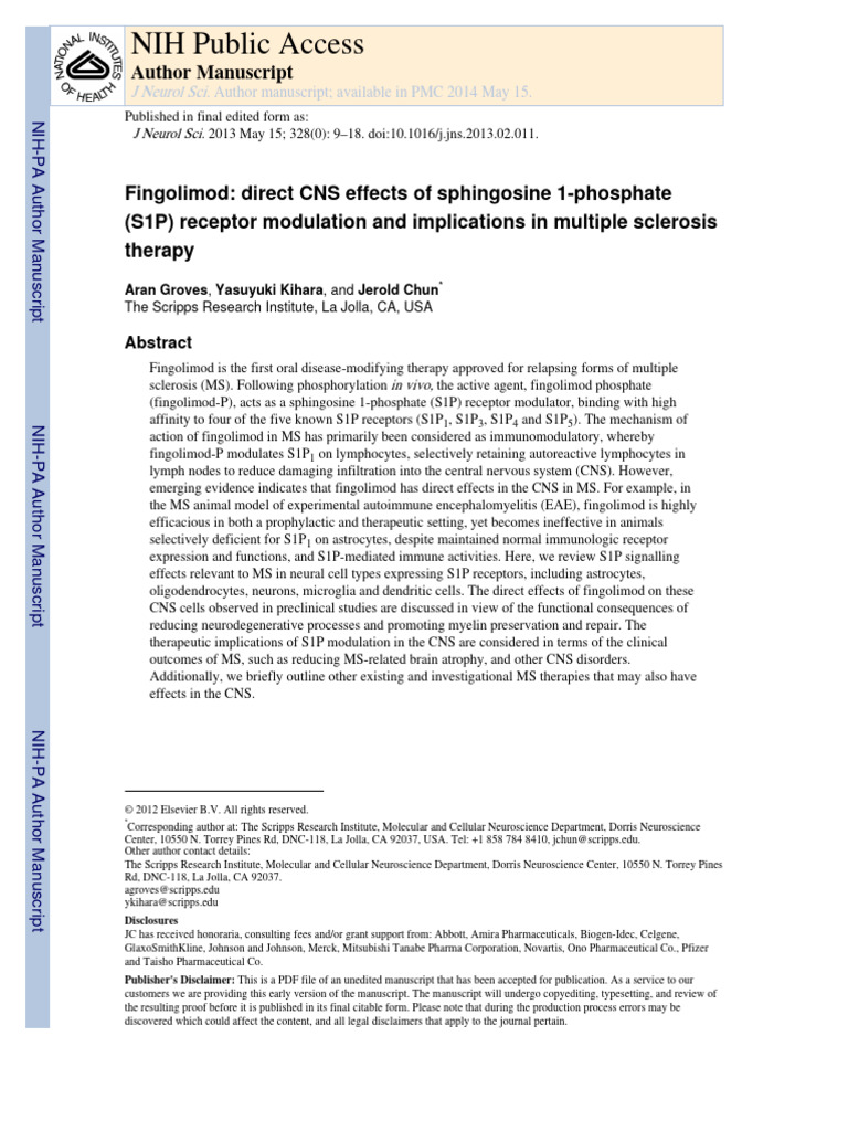 Fingolimod S1P1 | PDF | Microglia | Multiple Sclerosis