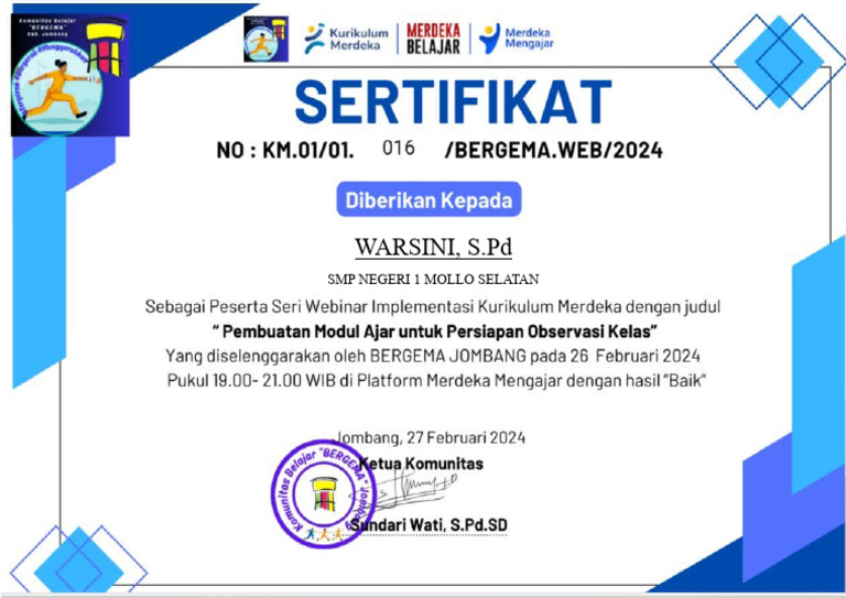 Sertifikat Berbagi Praktik Baik (Warsini) | PDF Sertifikat Berbagi Praktik Baik (Warsini) | PDF