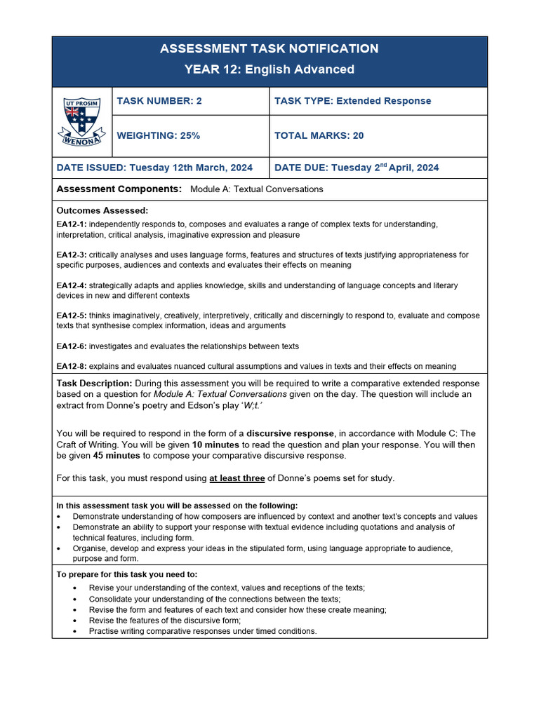 Year 12 English Assessment Task 2 | PDF | Critical Thinking | Cognition