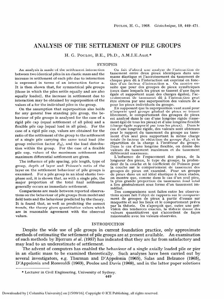 Poulos 1968 | PDF | Deep Foundation | Mathematical Analysis