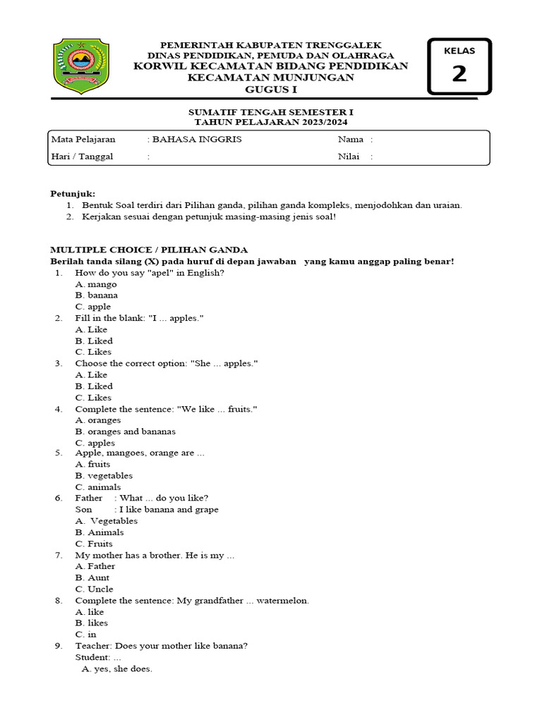 B.inggris Kelas 2-Soal | PDF