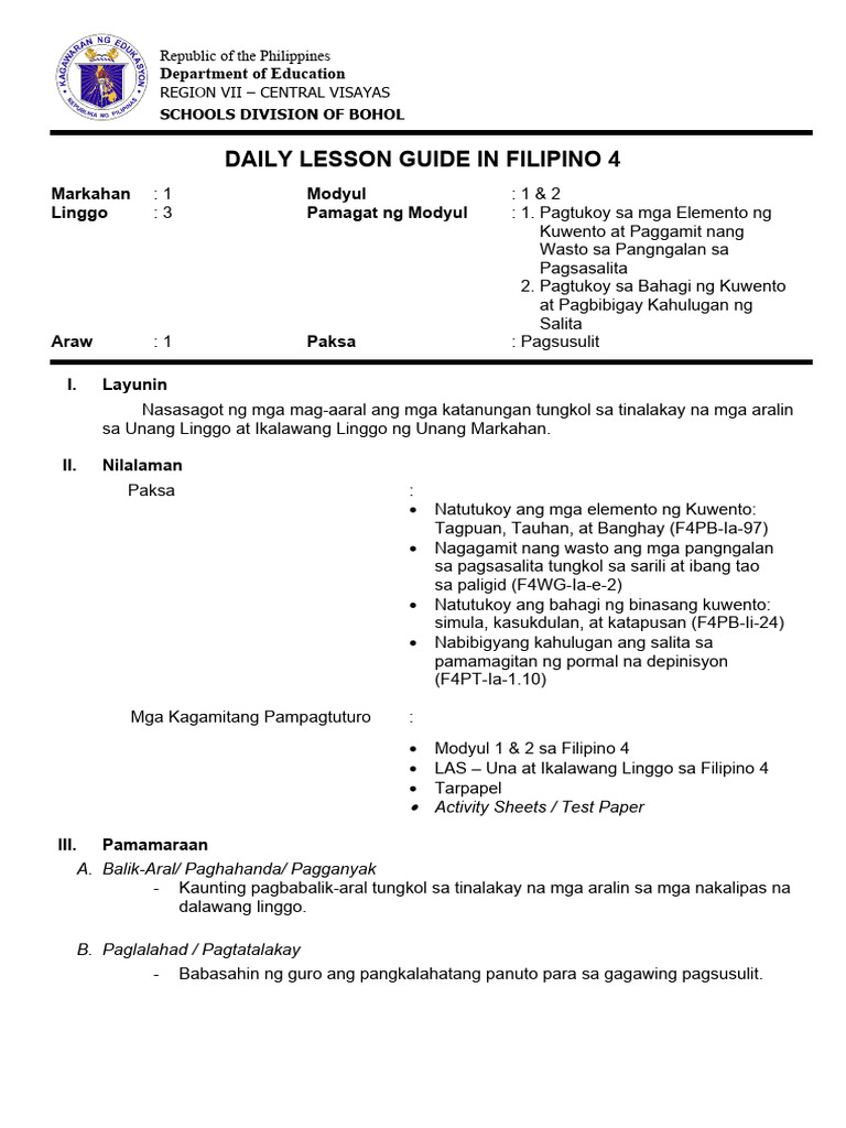 DLG Filipino4 Wk3 Day1 | PDF