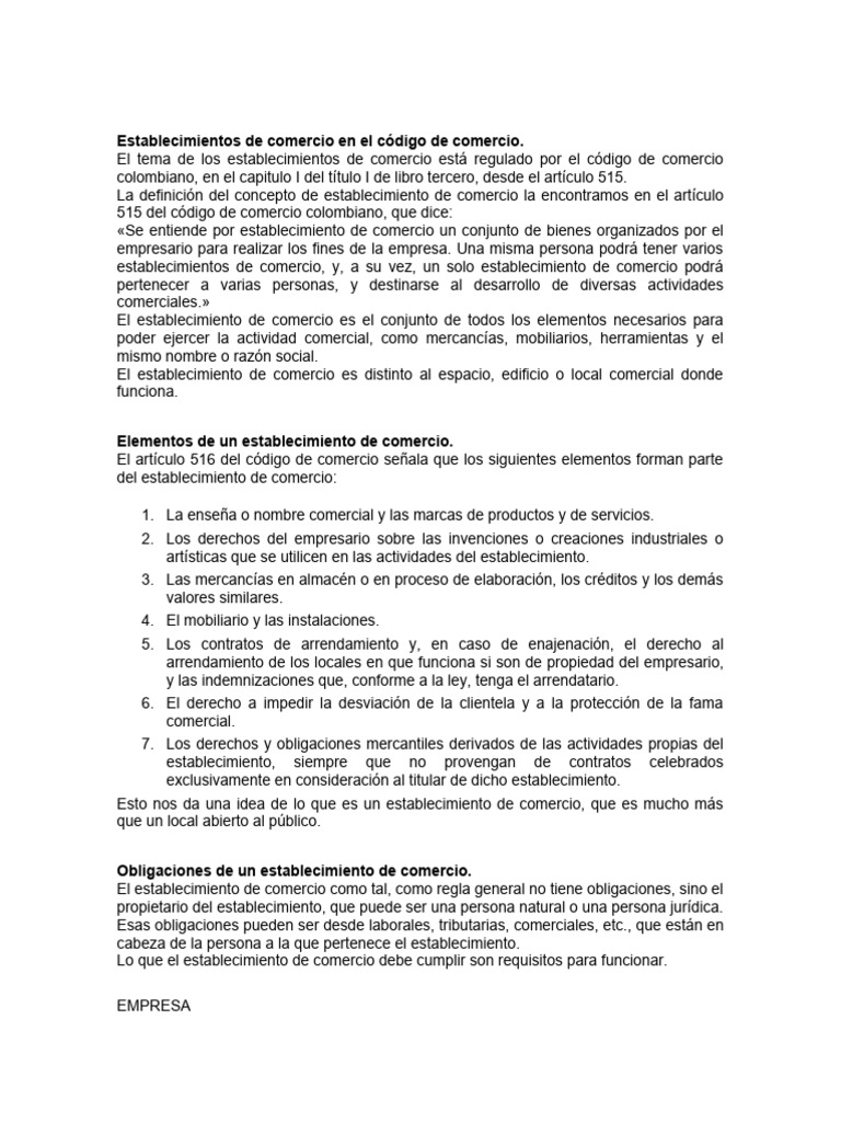 Establecimientos de Comercio en El Código de Comercio | PDF | Patentar | Comercio