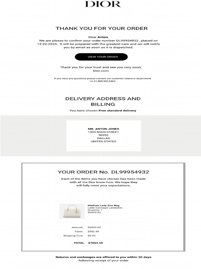 Free Dior Editable Receipt | PDF