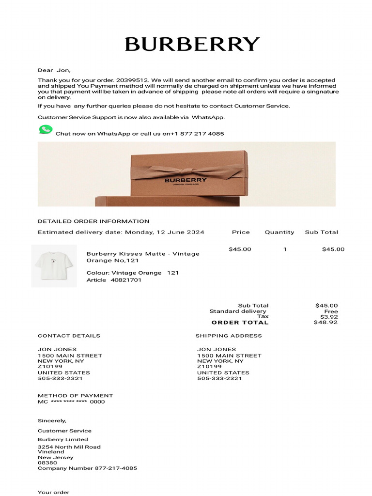 Free Burberry editable receipt | PDF