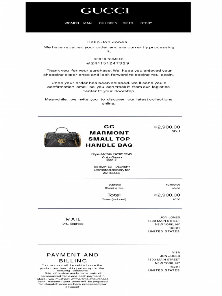 Free Gucci Editable Receipt | PDF