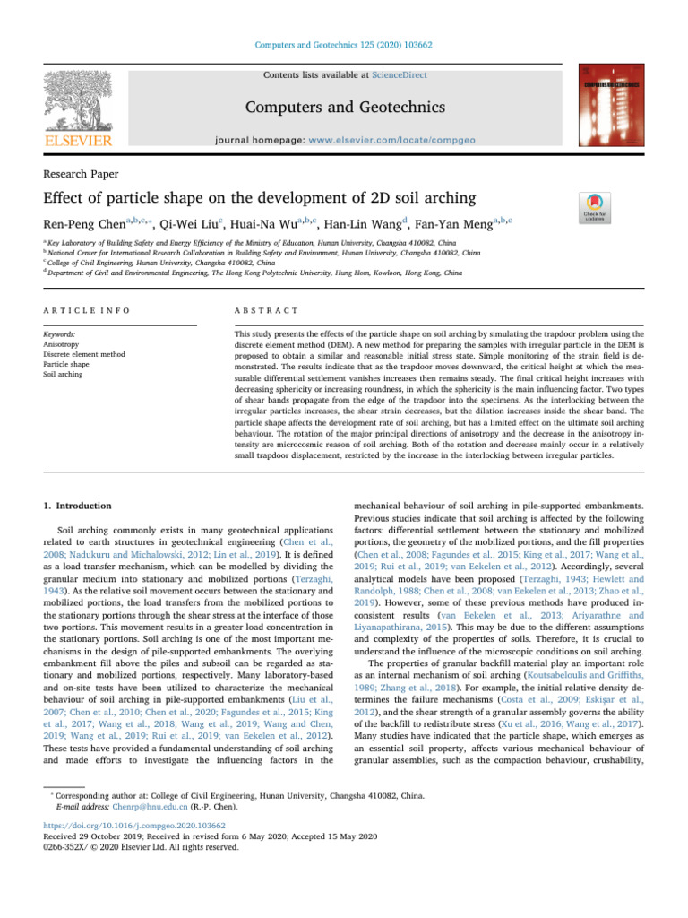 Chen 2020 Effect of Particle Shape On Development of 2D Soil Arching | PDF | Sphere ...