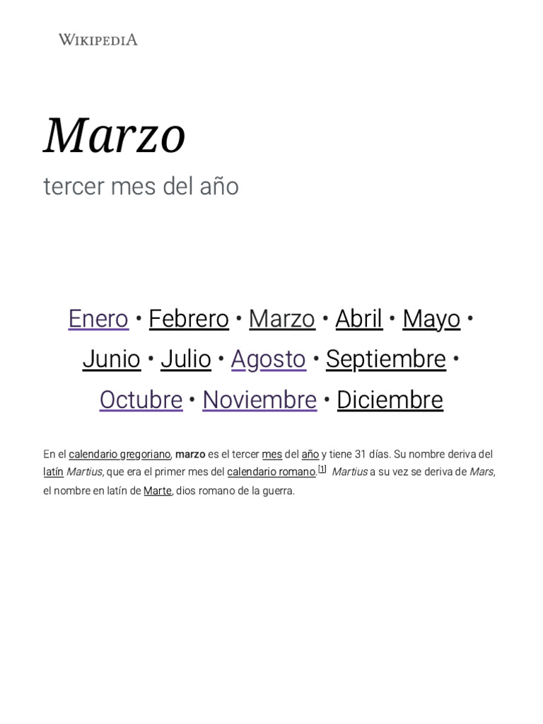 Marzo - Wikipedia, La Enciclopedia Libre | PDF | Calendario