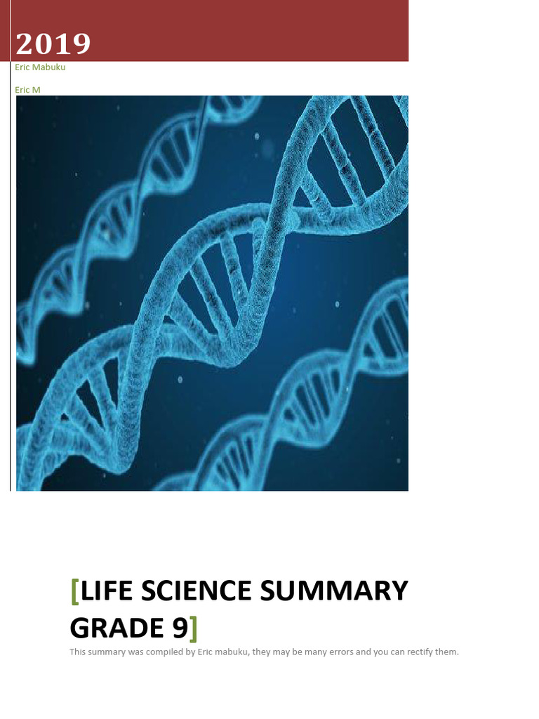 Life Science Summary Grade 9 2019 (1) | PDF | Cell (Biology) | Cell ...