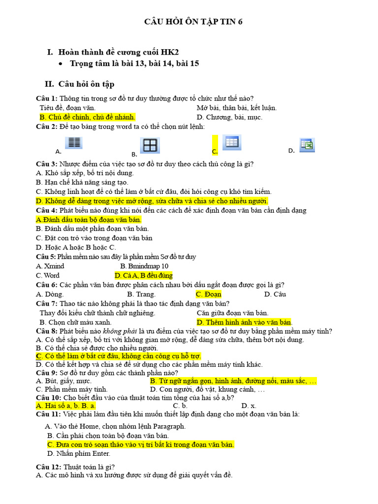 CÂU HỎI ÔN TẬP TIN 6 HK2 | PDF