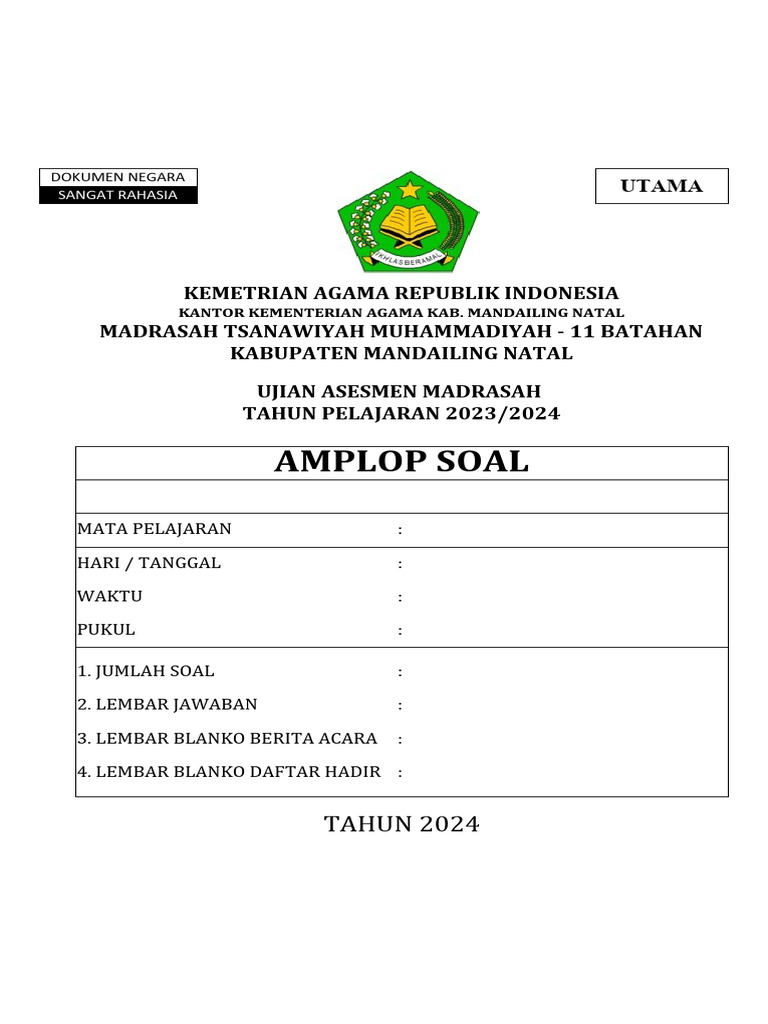Cover Amplop Ujian Sekolah 2024 | PDF | Agama & Spiritualitas