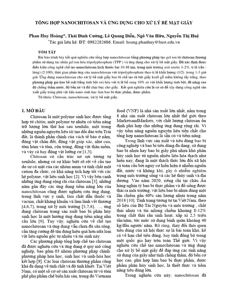 Giay Nghien Cuu Che Tao Nanochitosan Va Ung Dung Cho Xu Ly Be Mat Giay ...