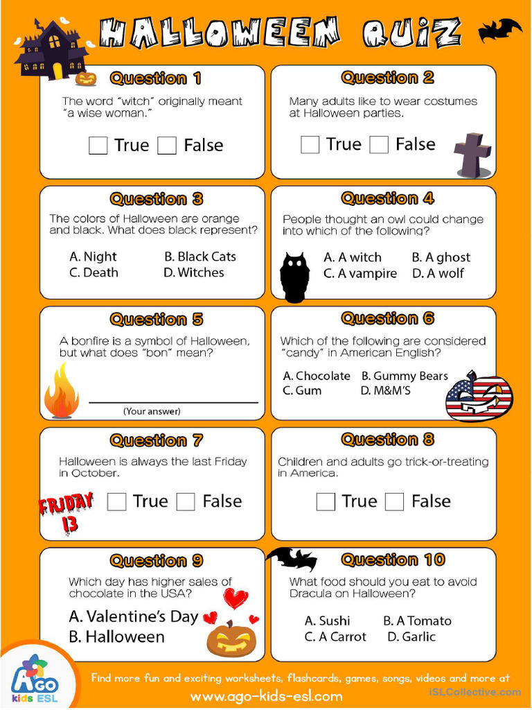 Halloween ESL Quiz for Students | PDF