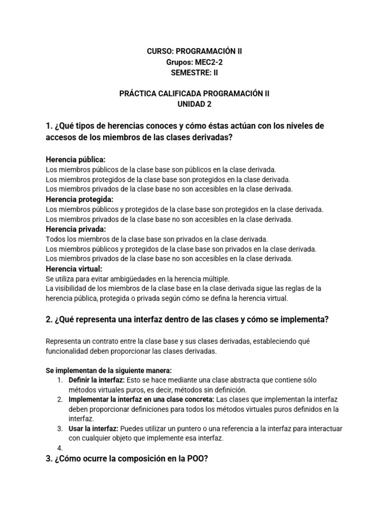 PRACTICA CALIFICADA II PROGRAMACION II subido al inter | PDF | Objeto ...