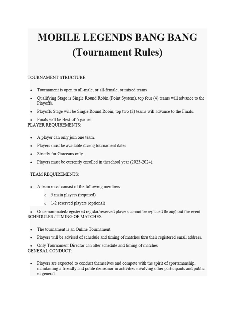 Mobile Legends Tournament Rules 2023 | PDF