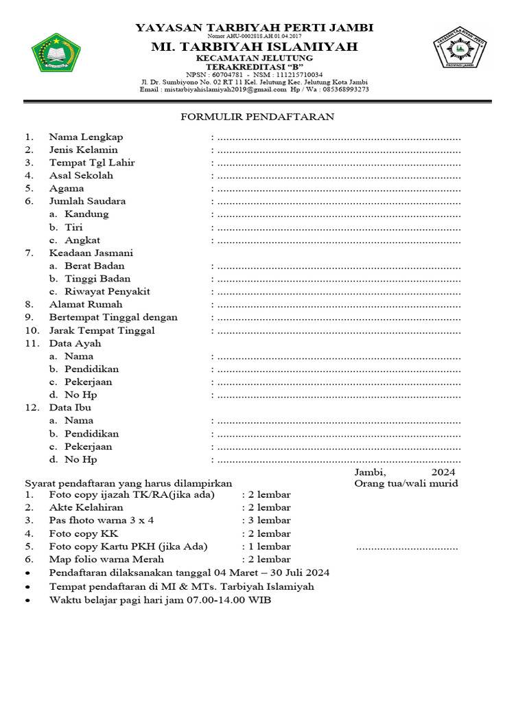 Formulir Pendaftaran Mi | PDF | Karier & Perkembangan | Olahraga & Rekreasi