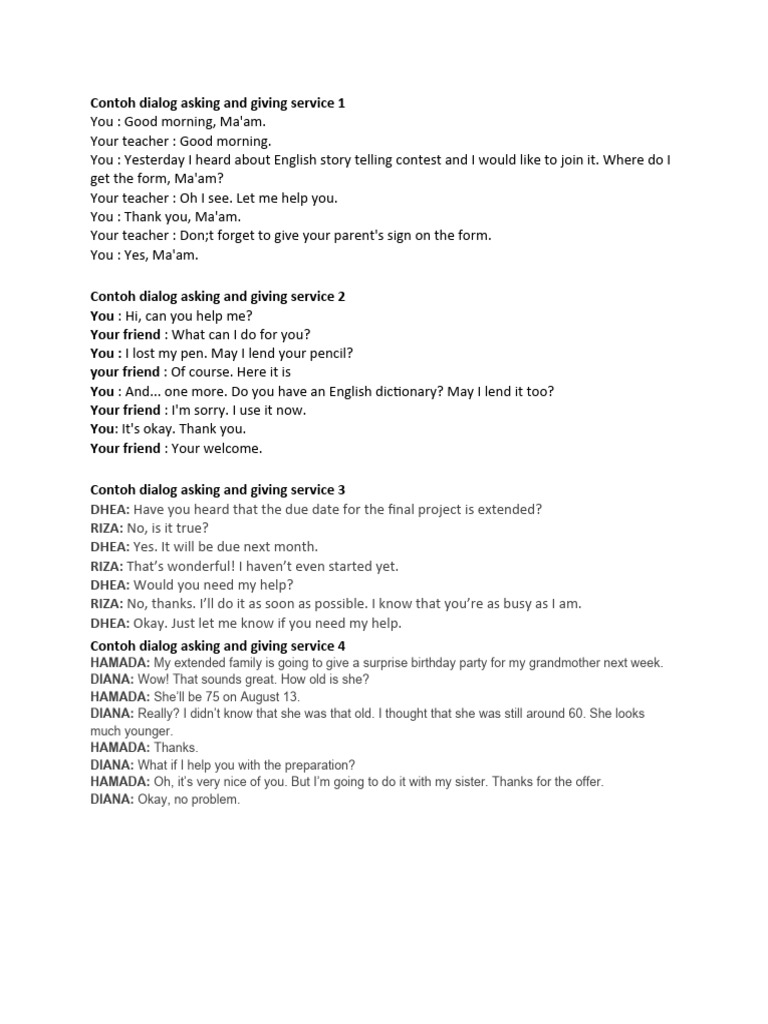 Contoh Dialog Asking and Giving Service 1 | PDF