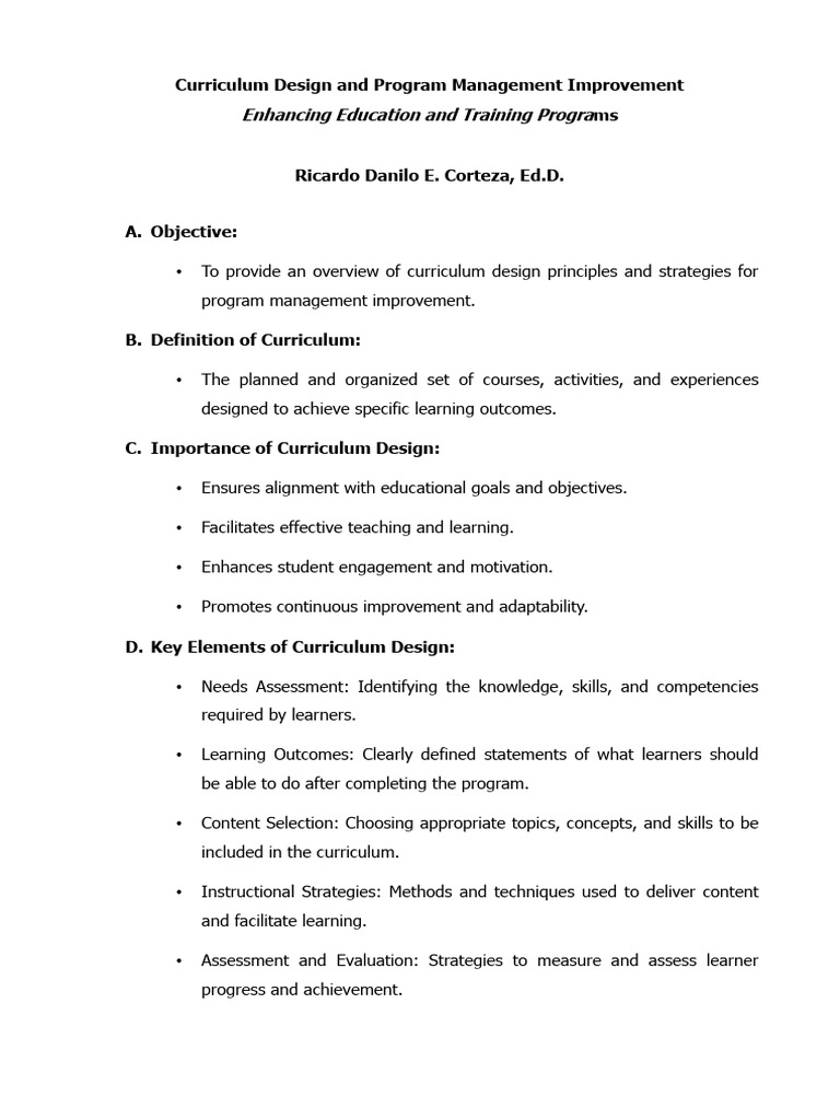 Curriculum Design & Program Management | PDF | Educational Assessment ...