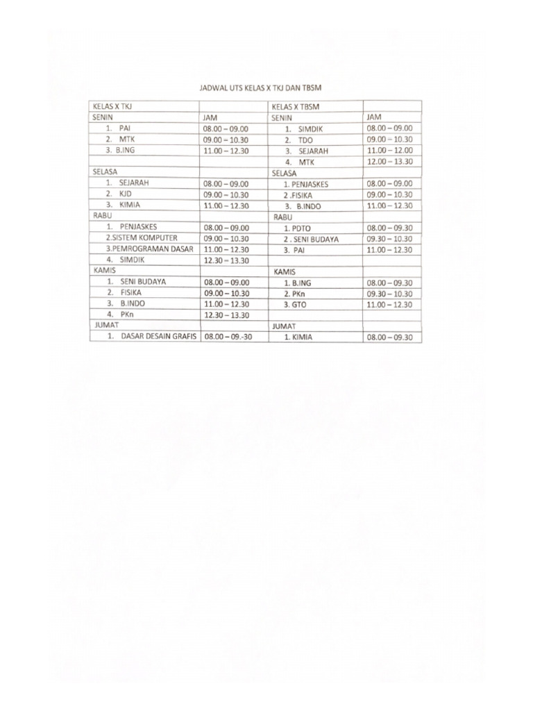 Jadwal UTS Kls X 2022-2023 | PDF
