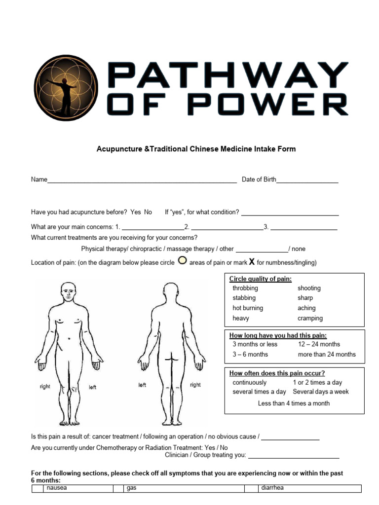 Acupuncture Intake Form Template | PDF | Acupuncture | Perspiration