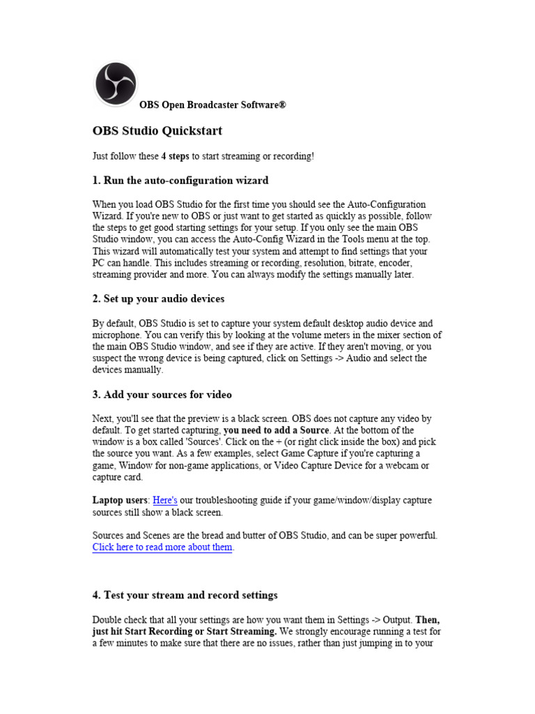 OBS Studio Quickstart | PDF | Digital Technology | System Software