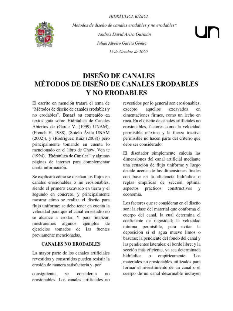 Diseño De Canales Pdf Canal Agua