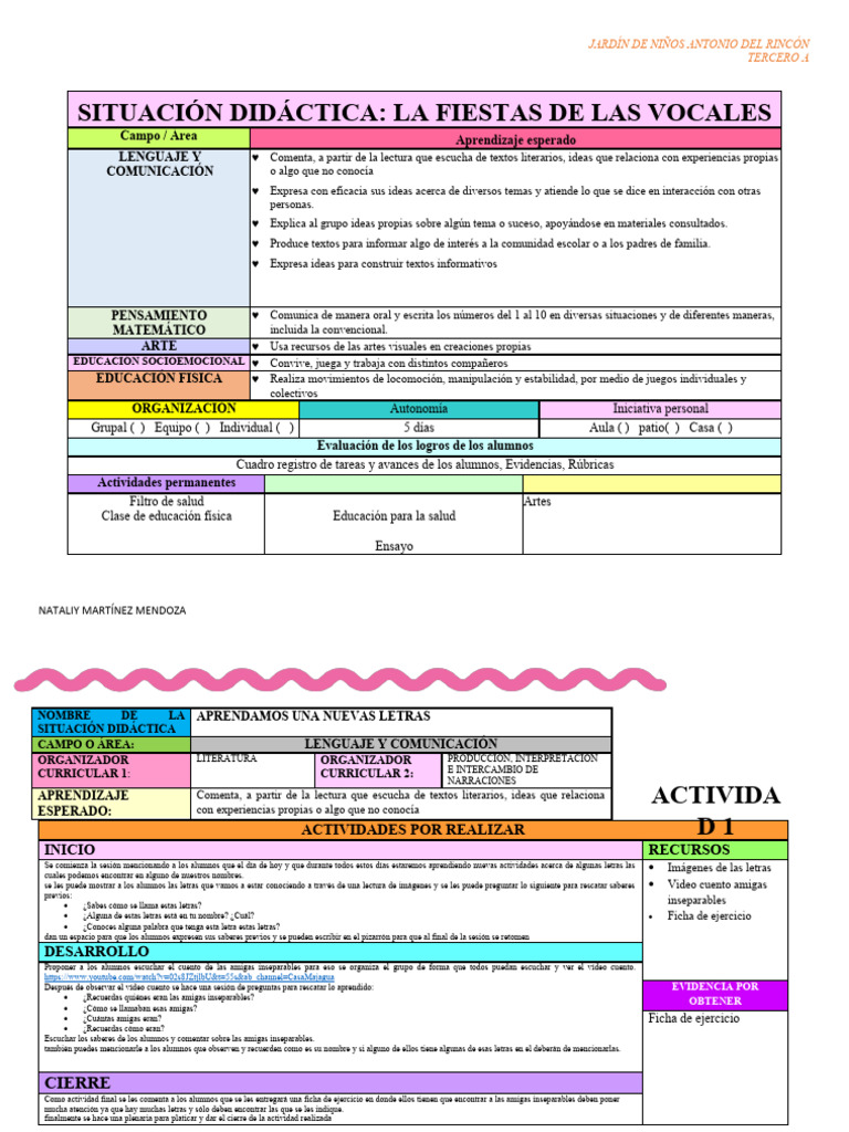 Plan Las Vocales | PDF | Evaluación | Aprendizaje