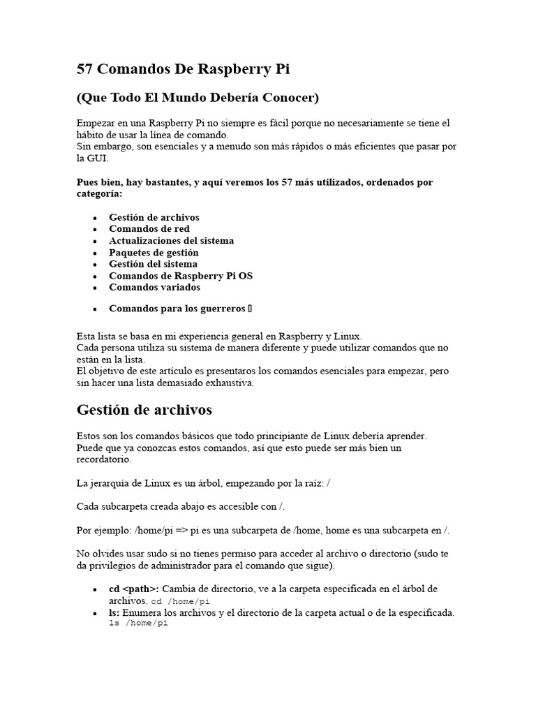 04 - Comandos CLI Raspberry | PDF | Archivo de computadora | Raspberry Pi