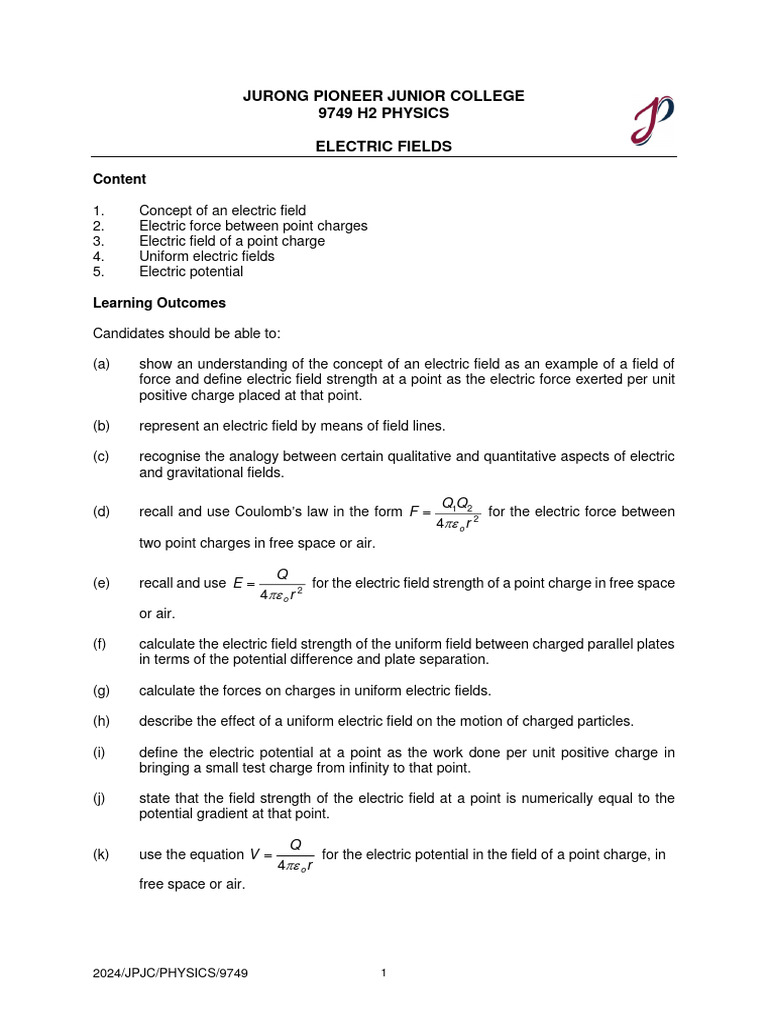 2024 Electric Fields Lecture Notes (Teachers) | PDF | Electric Field ...