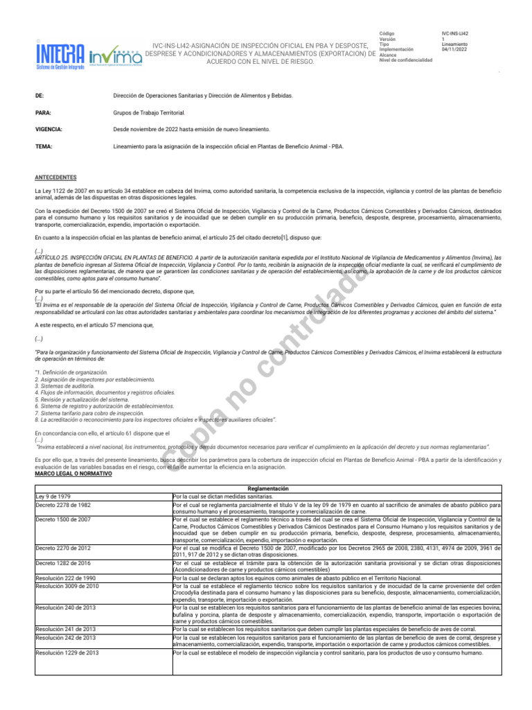 Inspección Oficial en Plantas PBA | PDF | Carne | Análisis de Riesgo y Puntos Críticos de Control