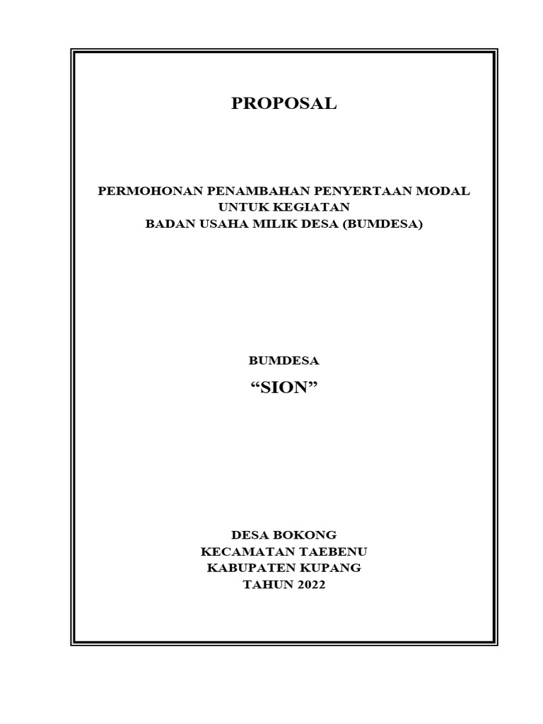 Proposal Penyertaan Modal BUMDesa Sion | PDF
