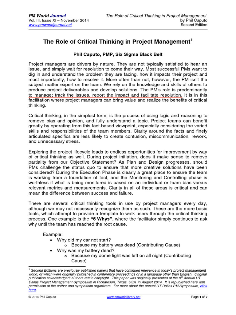 The Role of Critical Thinking in Project Management | PDF | Logic | Reason