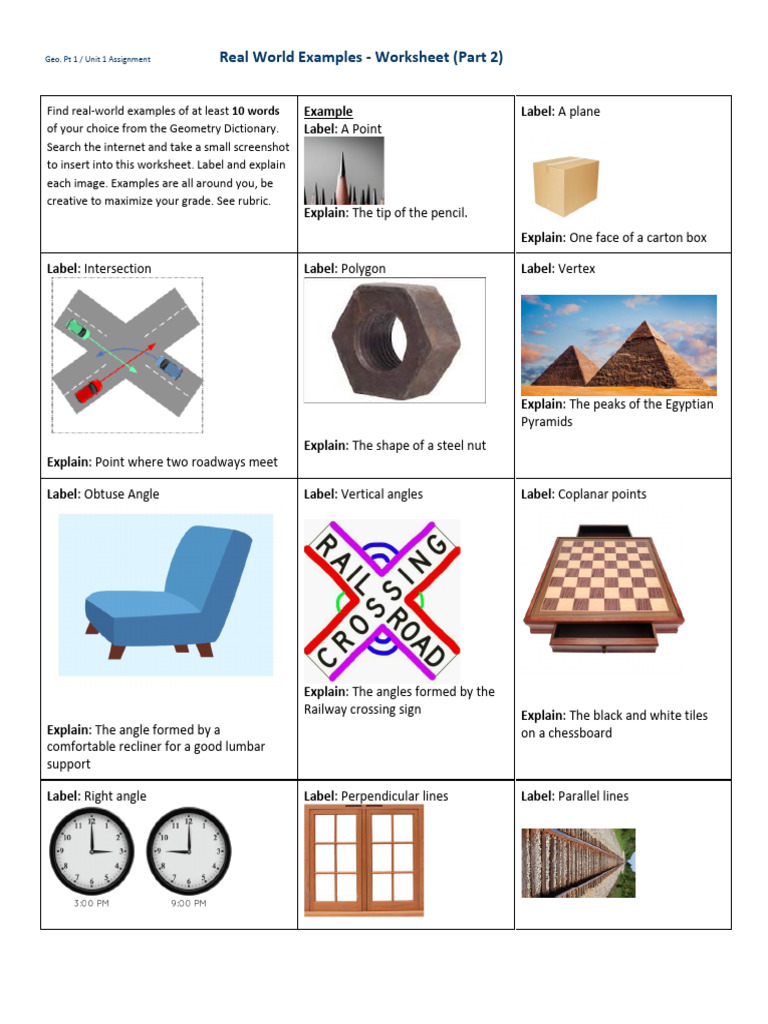 Real-World Geometry Examples Worksheet | PDF