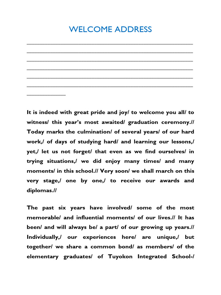 WELCOME ADDRESS | PDF