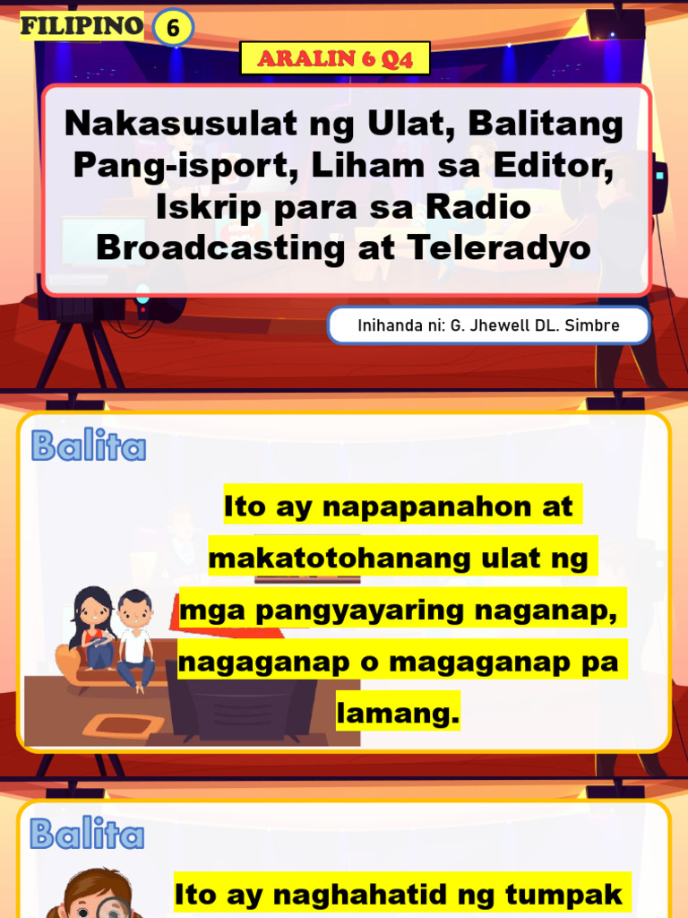 FILIPINO 6 (Aralin 6 Q4) - Pagsusulat NG Ulat, Balitang Pang-Isport ...