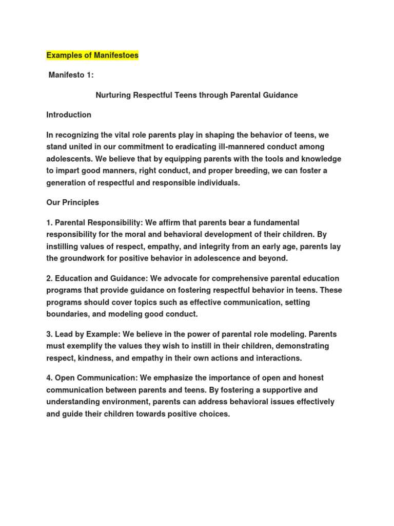 Manifesto Examples for Student Engagement | PDF | Adolescence | Empathy