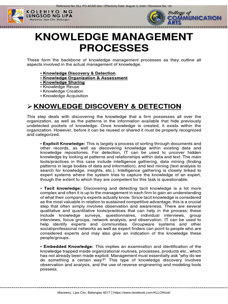 RC3 Knowledge Management Process 2324 | PDF | Knowledge | Knowledge Management