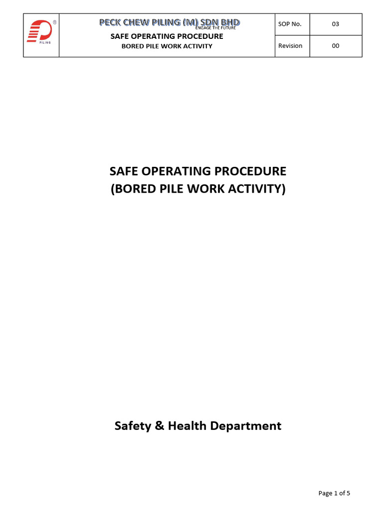 SOP BORED PILE Work Activity | PDF | Occupational Safety And Health ...