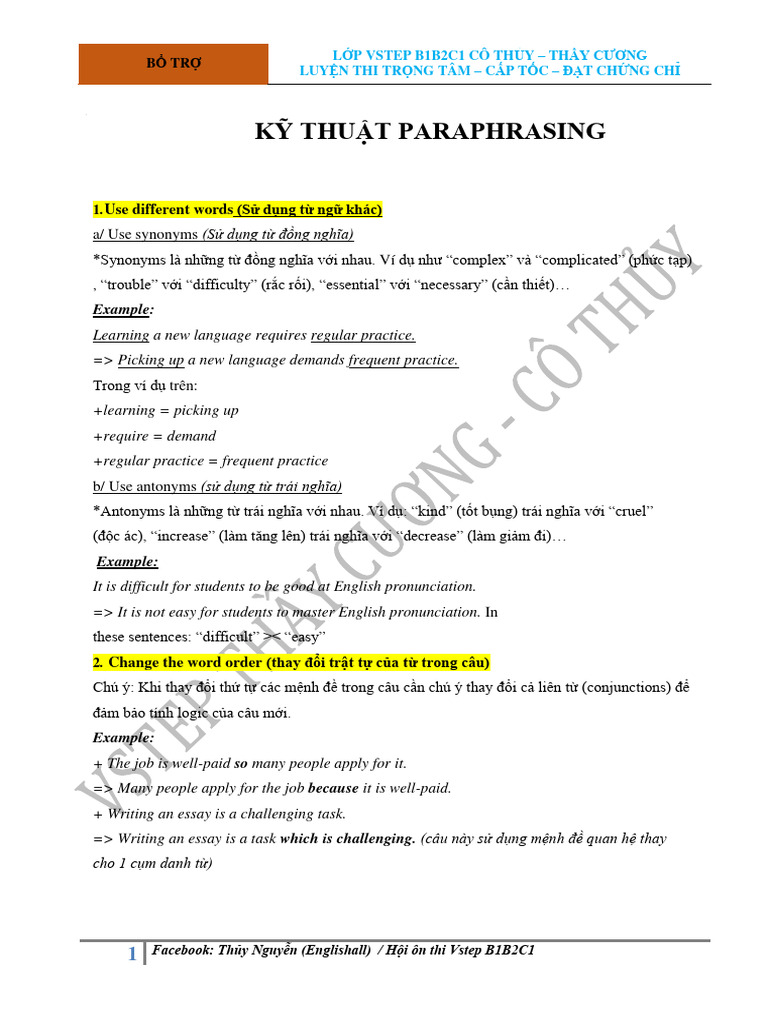 Kỹ thuật Paraphrasing | PDF