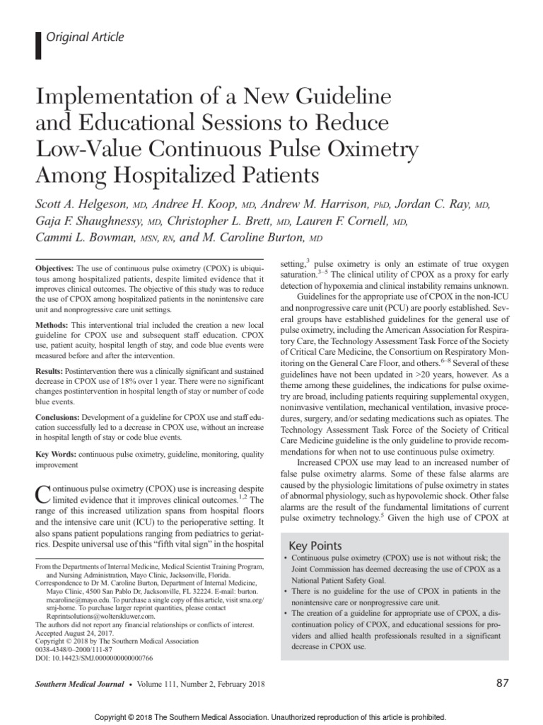 2018 Implementation of A New Guideline and Educational Sessions To ...