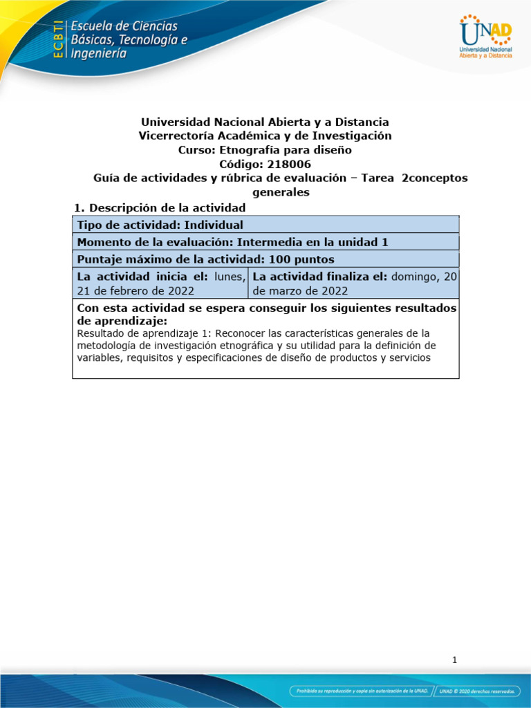 Guía de actividades y rúbrica de evaluación - Unidad 1 - Tarea 2 - Conceptos Generales | PDF ...