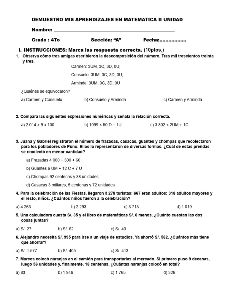Demuestro Mis Aprendizajes Matematica | PDF
