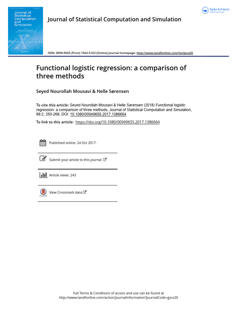 Functional Logistic Regression: A Comparison of Three Methods | PDF ...